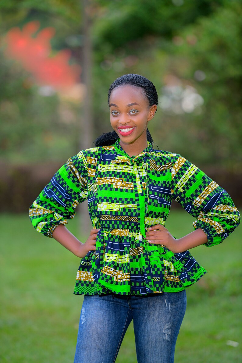 High Neckline African Print Blouse,bishop Sleeve Top/shirt,african ...