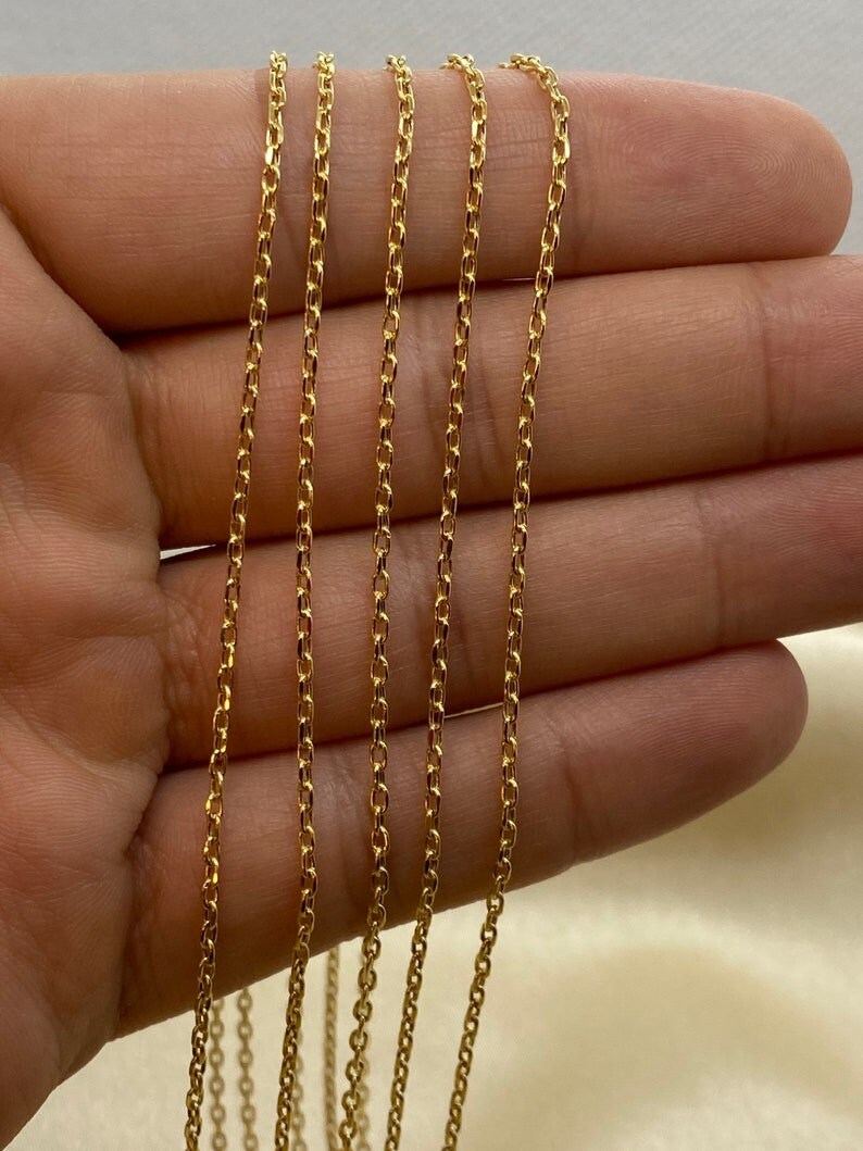 18k Real Gold Cable Link Chain, 2mm, Real Gold Chain, Gift for Her, Oro ...