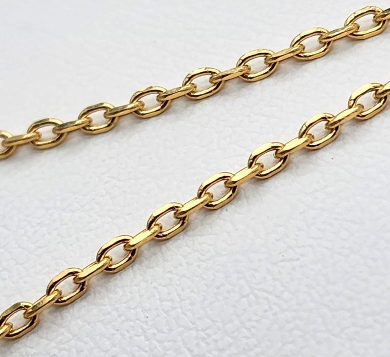 18k Real Gold Cable Link Chain, 2mm, Real Gold Chain, Gift for Her, Oro ...