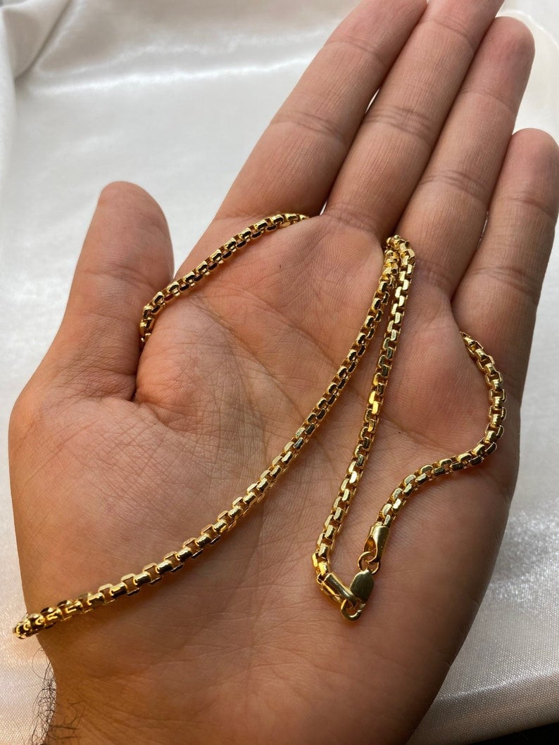 14K Solid Gold Round Box Chain Necklace 2027.5 - Etsy