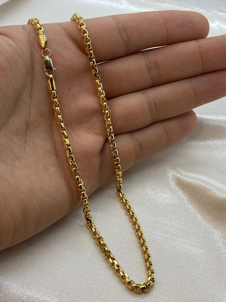 14K Solid Gold Round Box Chain Necklace 2027.5 - Etsy