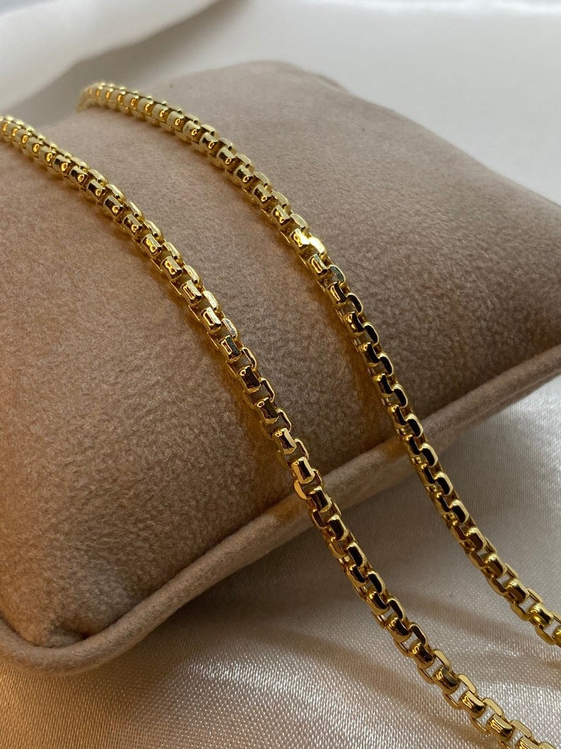 14K Solid Gold Round Box Chain Necklace 2027.5 - Etsy