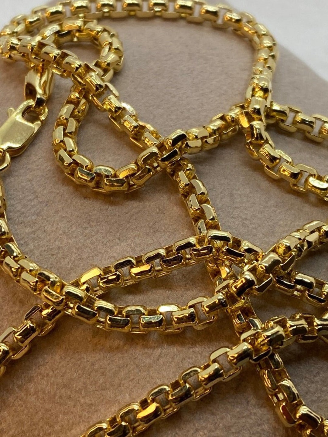 14K Solid Gold Round Box Chain Necklace 2027.5 - Etsy