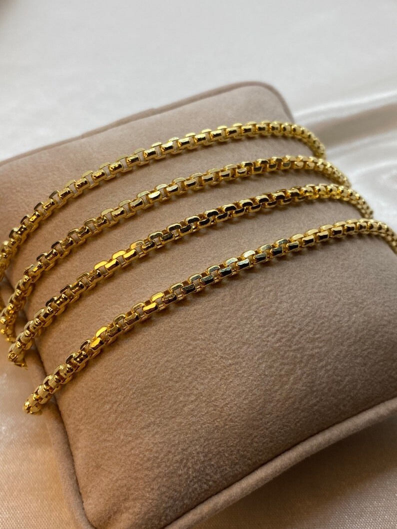 14K Solid Gold Round Box Chain Necklace 2027.5 - Etsy