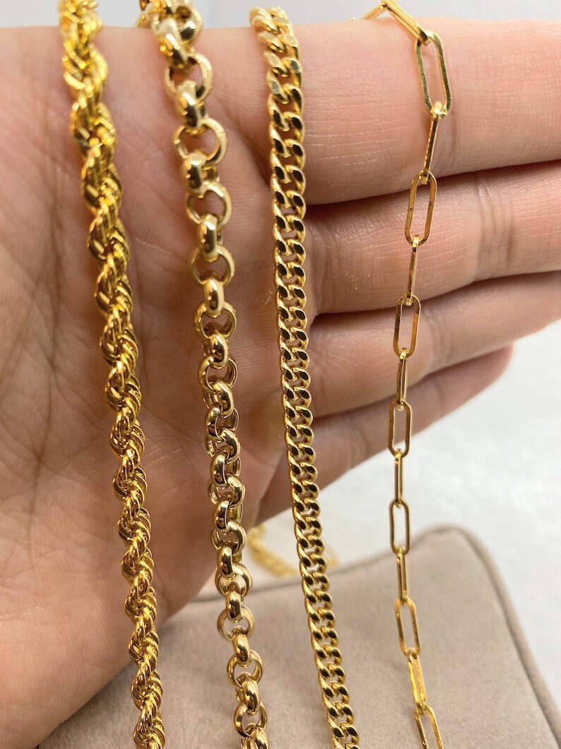 18K Real Gold Rolo Chain Paperclip Chain 14K Real Gold Rope - Etsy