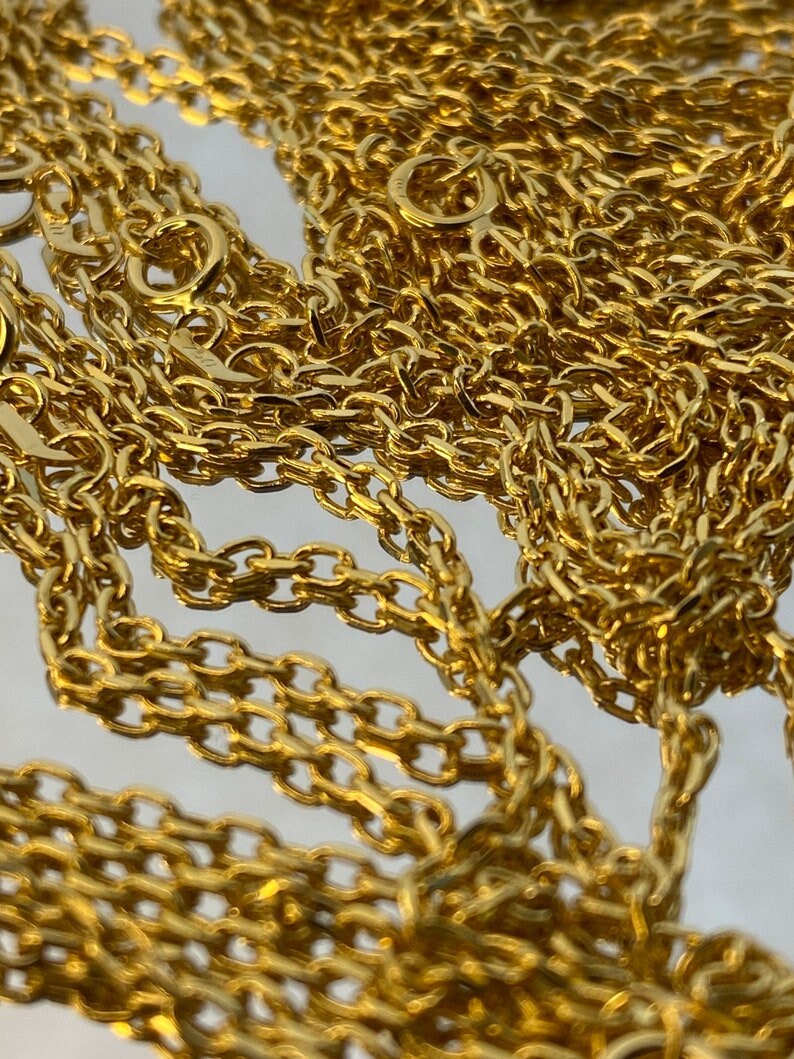 18k Real Gold Cable Link Chain, 2mm, Real Gold Chain, Gift for Her, Oro ...