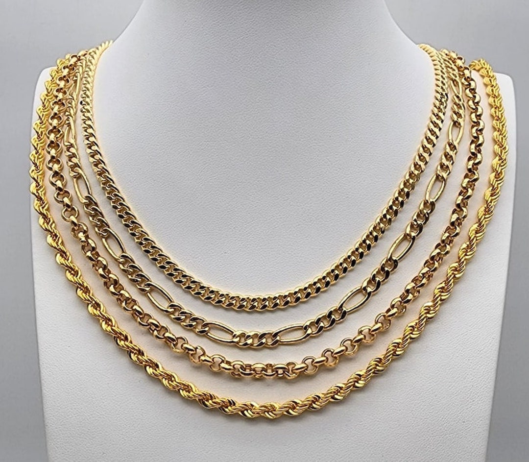 18K Real Gold Rolo Chain, Paperclip Chain, 14K Real Gold Rope Chain ...