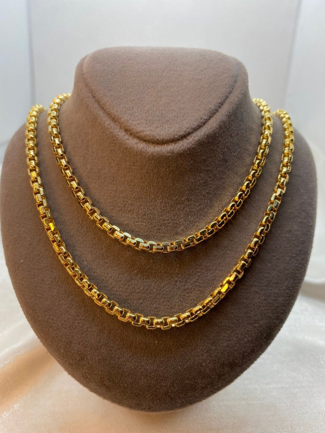 14K Solid Gold Round Box Chain Necklace 2027.5 - Etsy