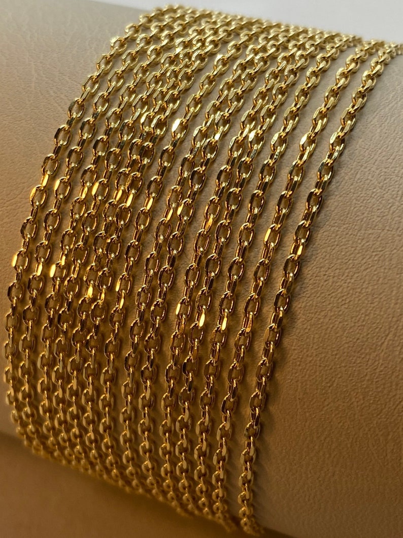 18k Real Gold Cable Link Chain, 2mm, Real Gold Chain, Gift for Her, Oro ...