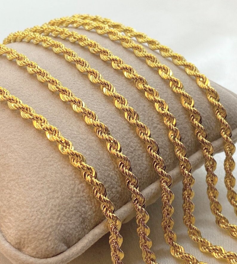 18K Gold Rope Chain Diamond Cut Necklace 2022 - Etsy Canada