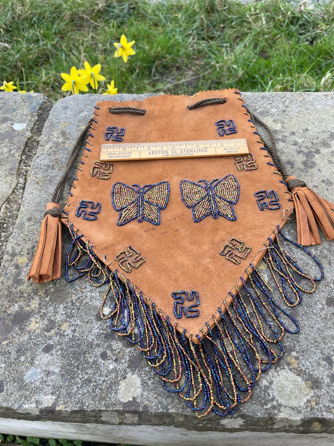 Vintage 1920s Native American Beaded Leather Pouch With Butterflies and ...