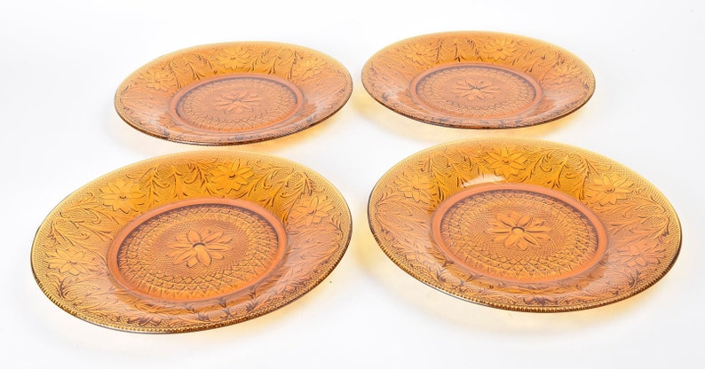 Vintage Indiana Glass Tiara Amber Plates Daises, 10.5 Set of 4 - Etsy