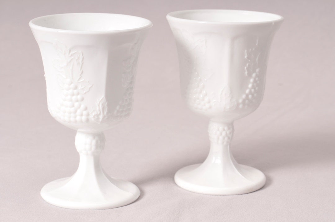 Vintage Indiana Glass Company, 2 Milk Glass Wine Goblets, Harvest ...