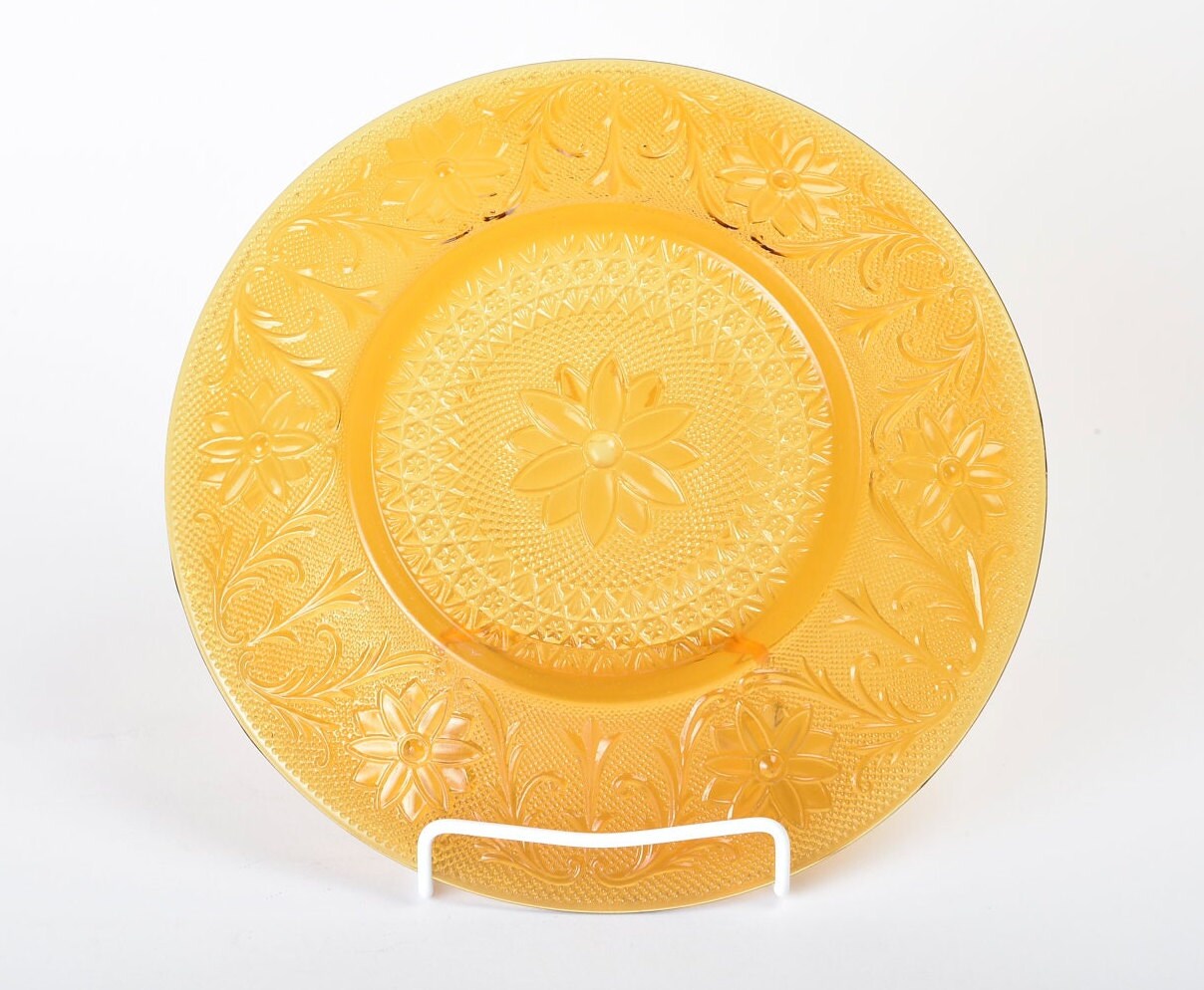Vintage Indiana Glass Tiara Amber Plates Daises, 10.5 Set of 4 - Etsy