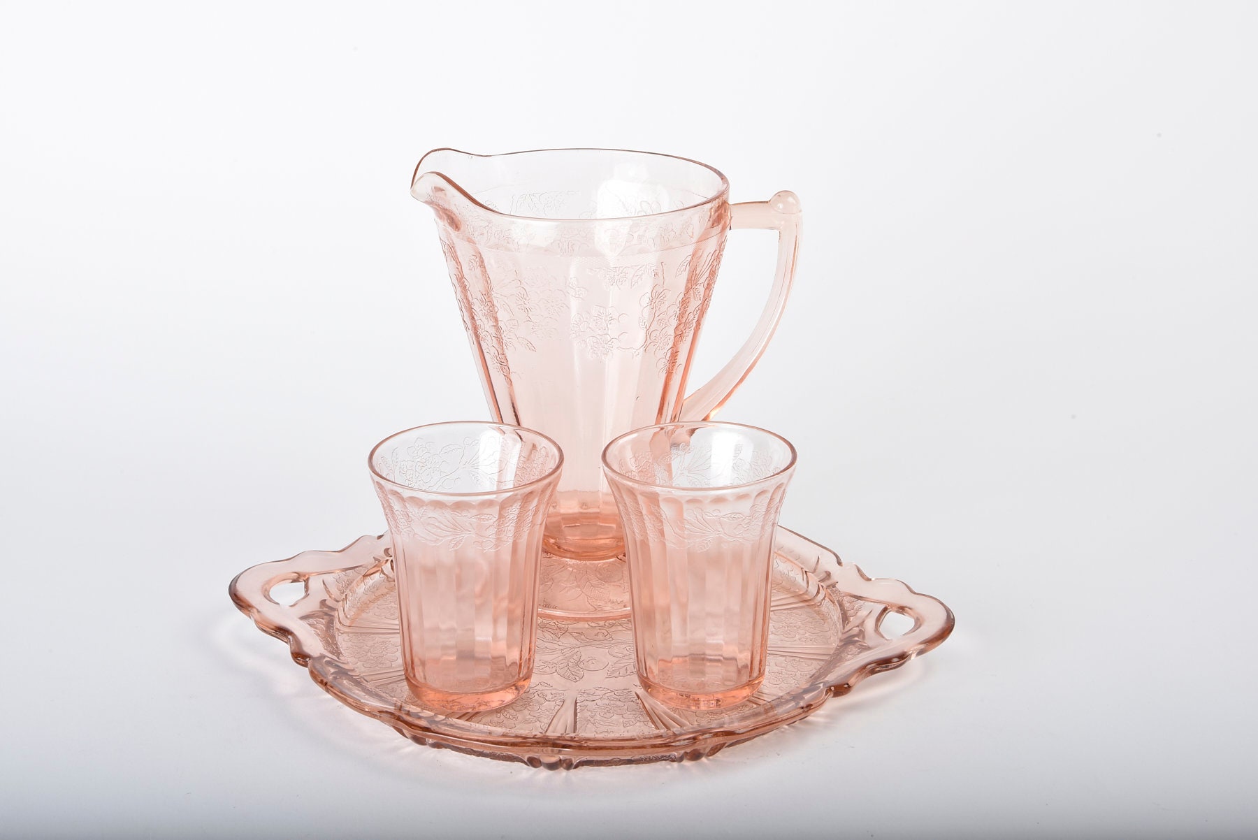 Jeannette Glass Cherry Blossom Pink Pressed Glass Ice Tea Set EX - Etsy