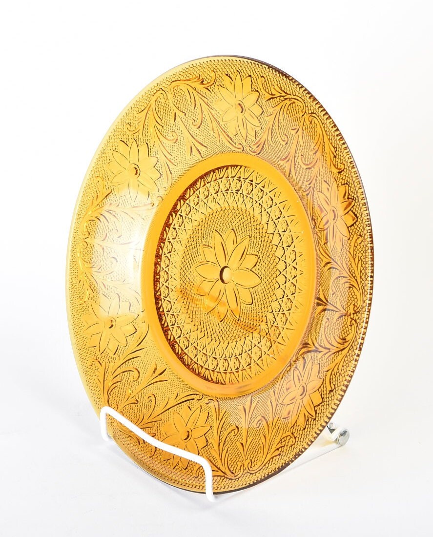 Vintage Indiana Glass Tiara Amber Plates Daises 10.5 - Etsy