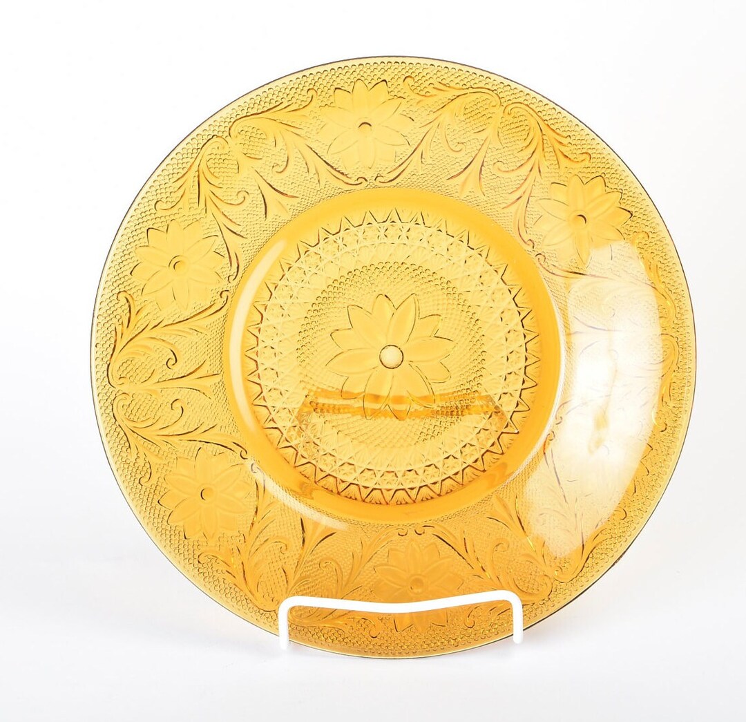Vintage Indiana Glass Tiara Amber Plates Daises, 10.5 Set of 4 - Etsy