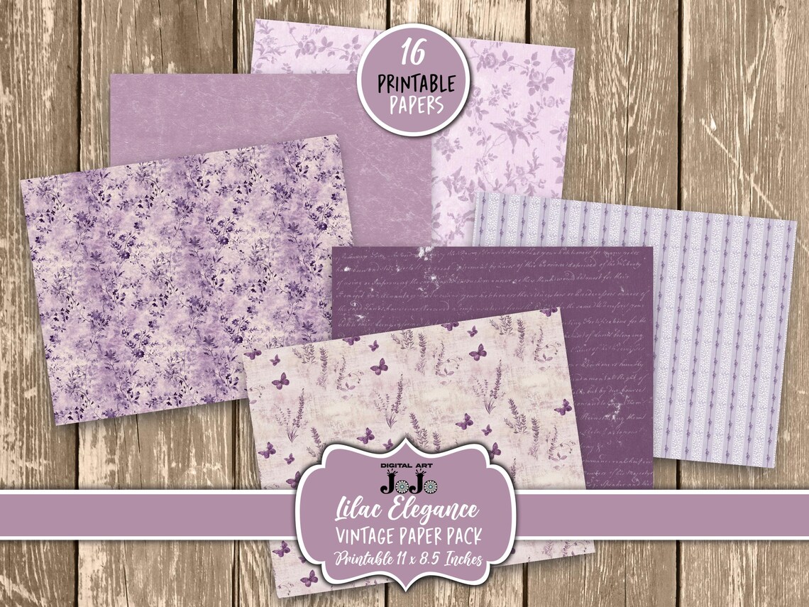Lilac Vintage Junk Journal Papers, Scrapbook Purple Set, Digital ...
