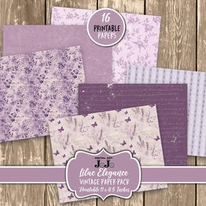 Lilac Vintage Junk Journal Papers, Scrapbook Purple Set, Digital ...