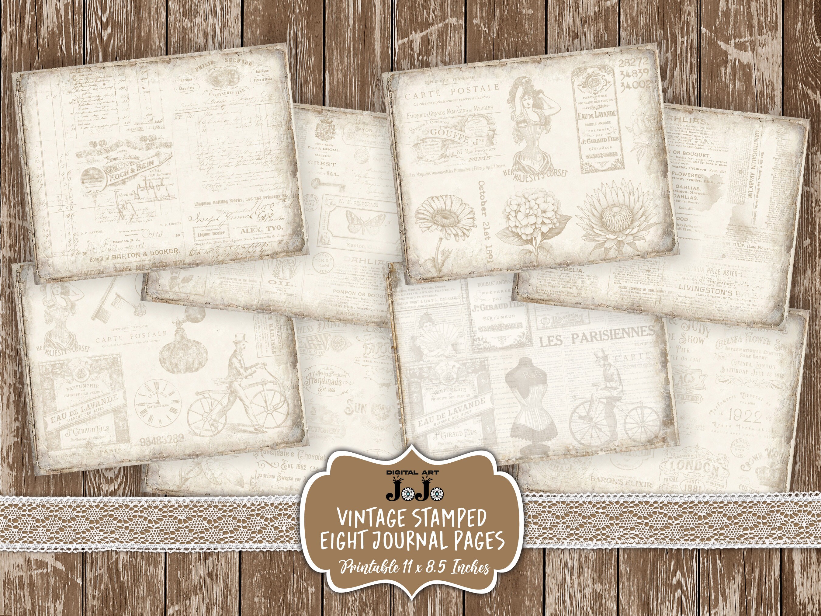 Handmade Junk Journal Printable Pages Pack, Neutral Stamped Vintage ...