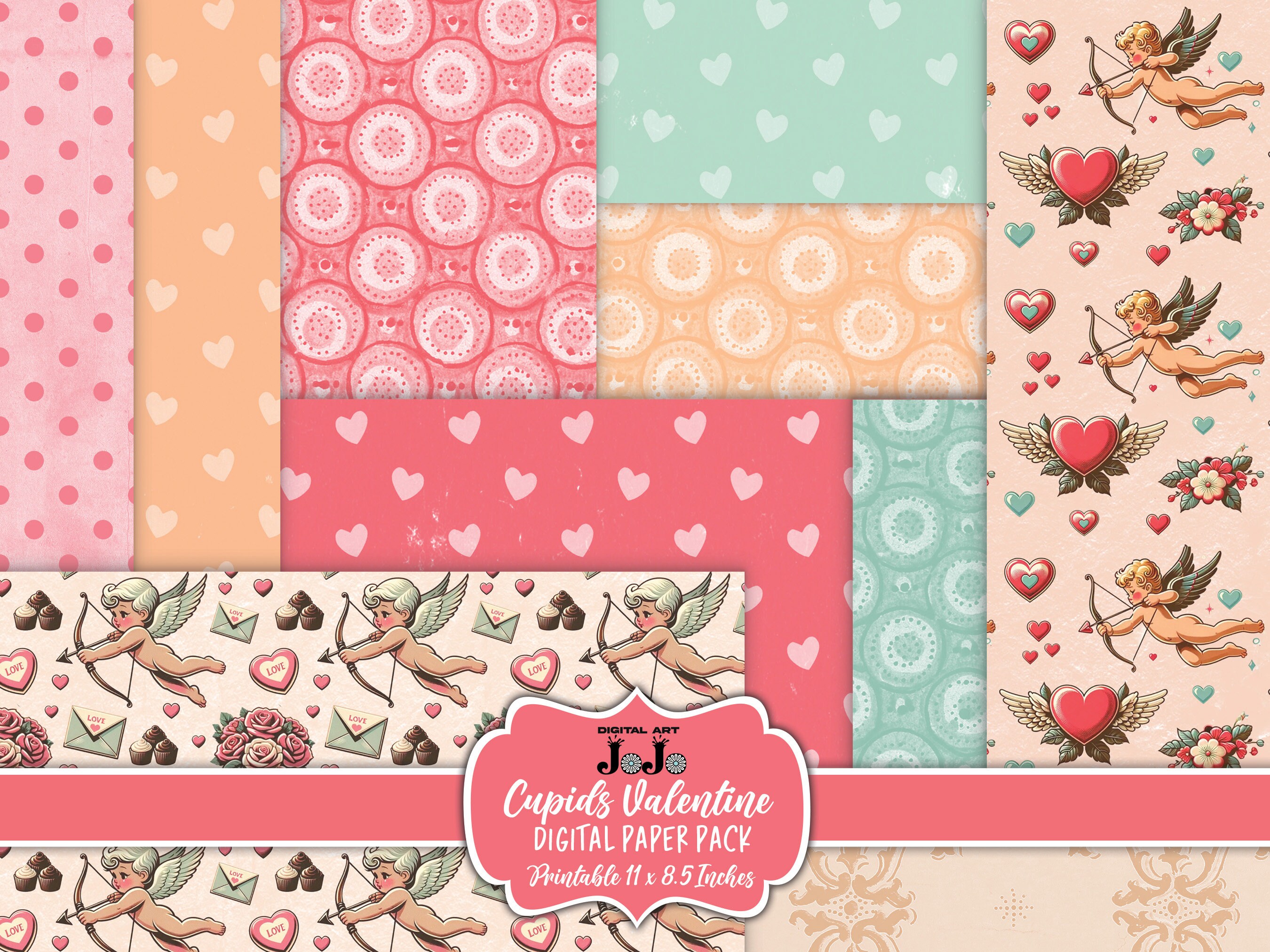 Valentine Junk Journal Digital Paper, Love Heart Scrapbook Pages Set ...