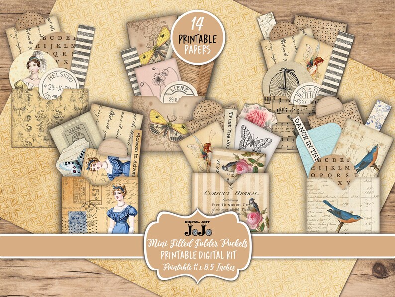 Printable Mini File Folders, Junk Journal Ephemera Kit, Vintage ...