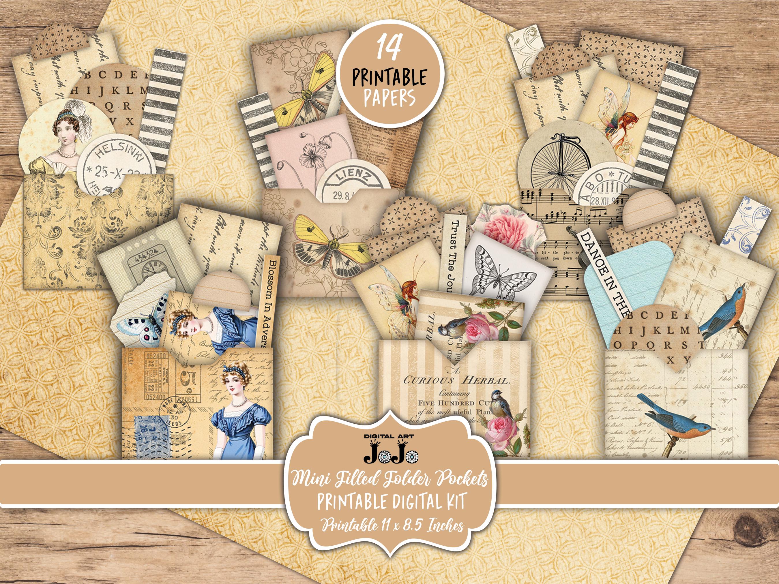 Printable Mini File Folders, Junk Journal Ephemera Kit, Vintage ...
