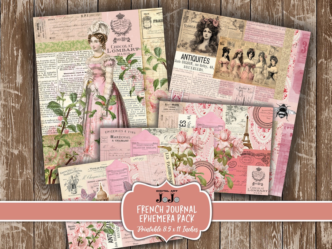 Vintage French Collage Kit, Junk Journal, Scrapbooking, Printable ...