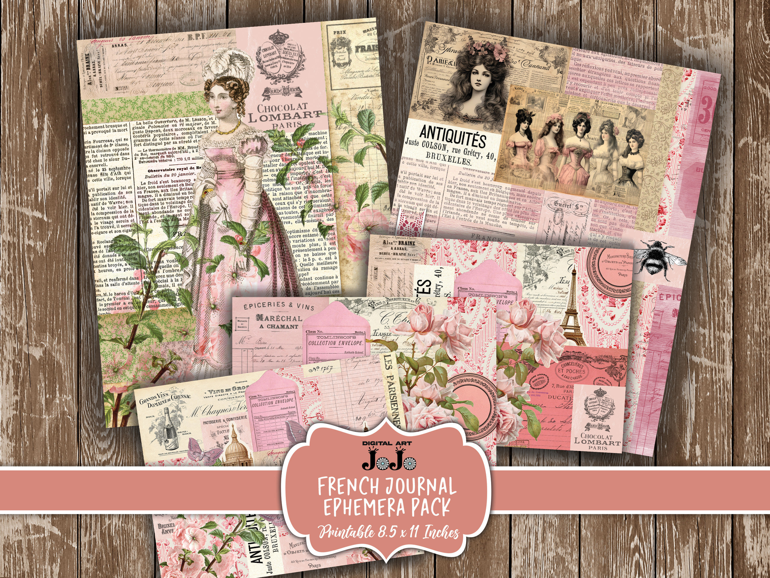 Vintage French Collage Kit, Junk Journal, Scrapbooking, Printable ...