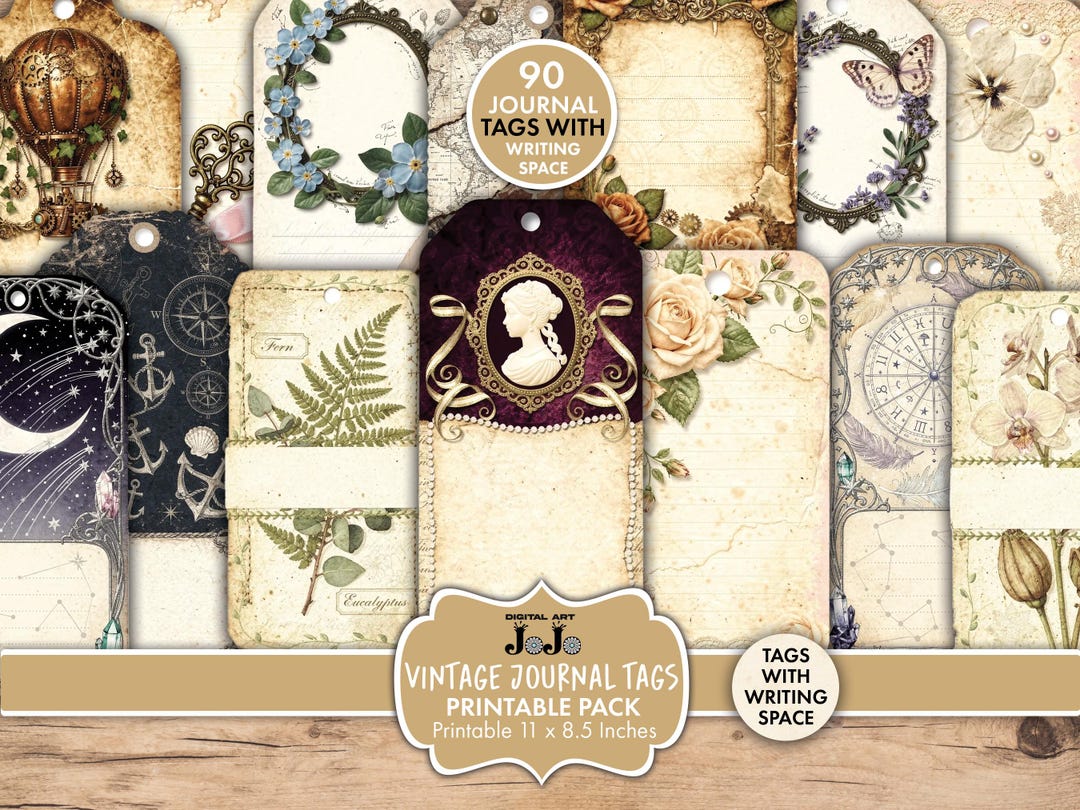 Printable Junk Journal Tags, Vintage Ephemera Tags With Journaling ...