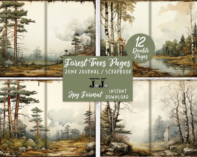 Old Forest Tree Junk Journal Pages Digital Scrapbook Paper Kit Vintage ...