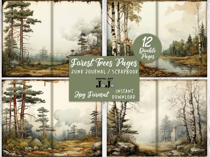 Vintage Forest Junk Journal Printable Papers, Vintage Trees Collage ...