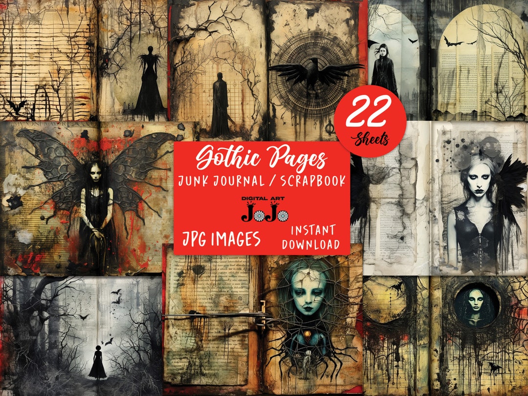 Dark Academia Gothic Junk Journal Pages, Scrapbooking Papers, Collage ...
