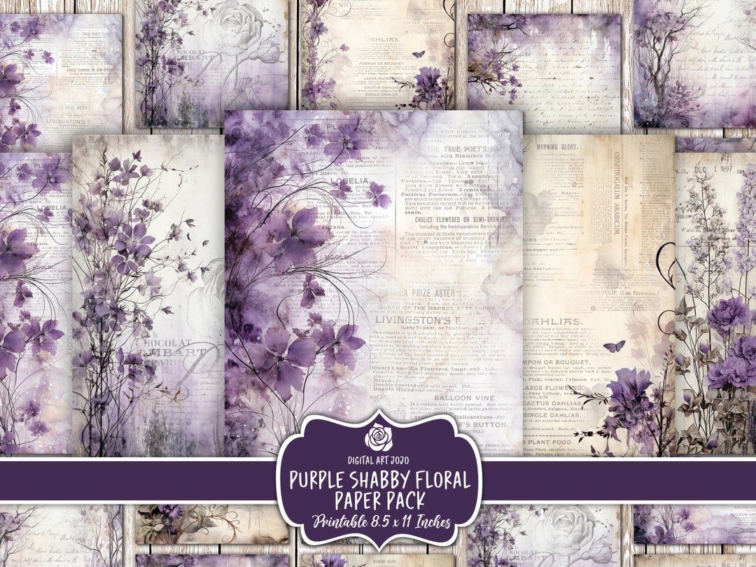 Vintage Purple Floral Digital Pages, Lilac Printable Scrapbook Papers ...