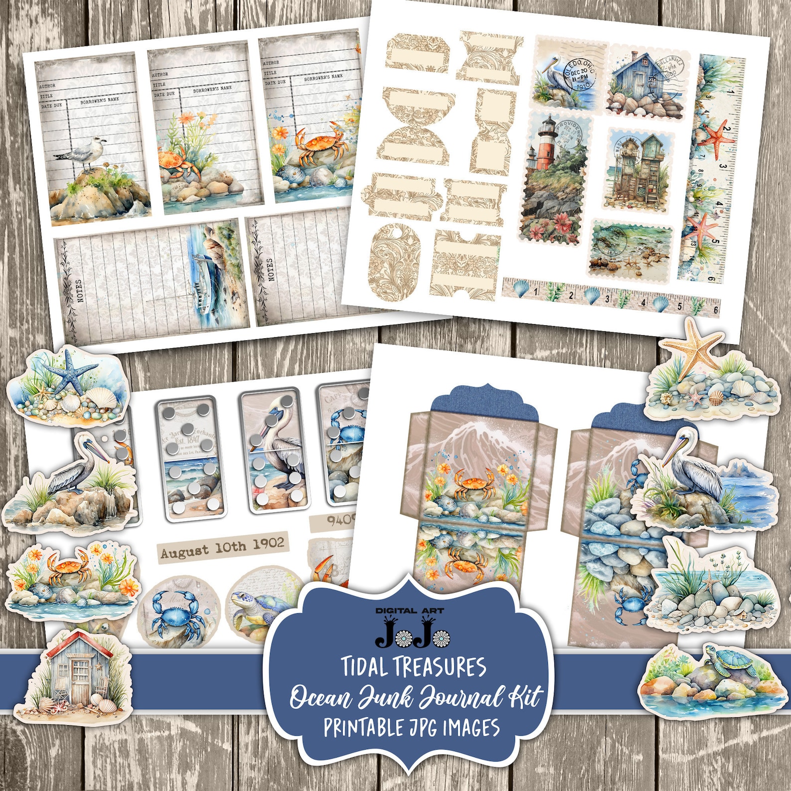 Ocean Junk Journal Kit, Digital Summer Beach Papers, Seaside Pages ...