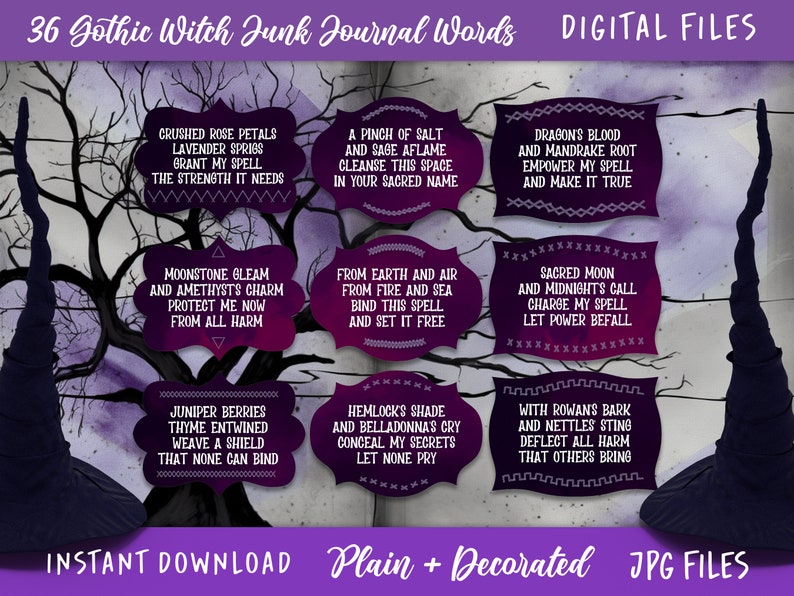Gothic Witch Junk Journal Words Bundle - 36 Witch Quotes - Instant ...