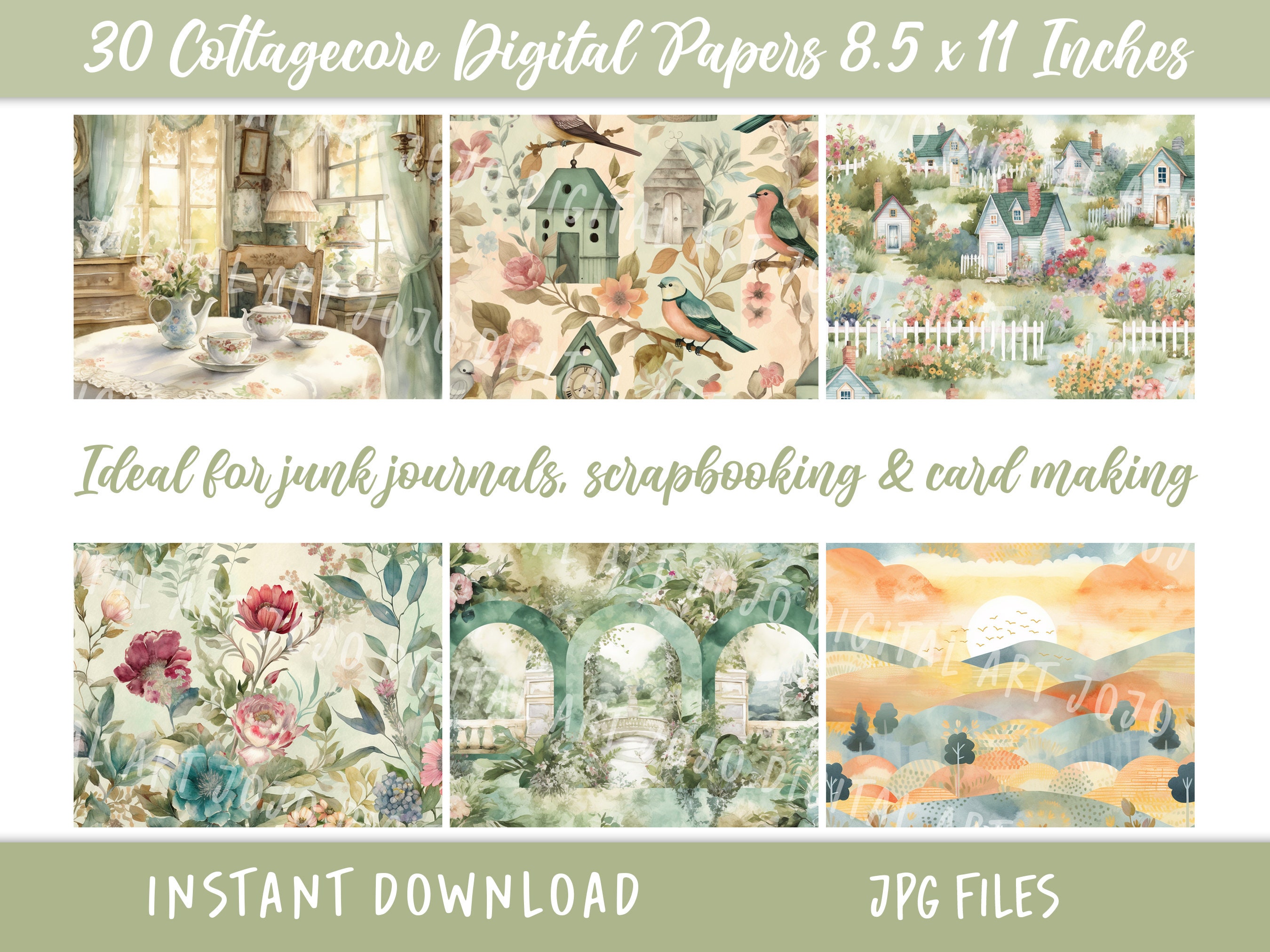 Cottagecore Digital Papers, Scrapbooking Paper, Digital Paper Pack ...