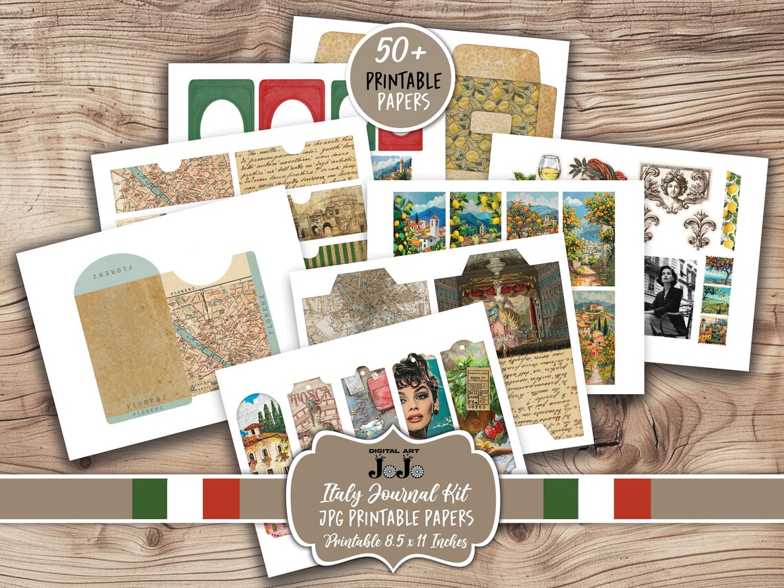 Printable Italy Junk Journal Kit, Digital Italian Papers, Vintage Craft ...