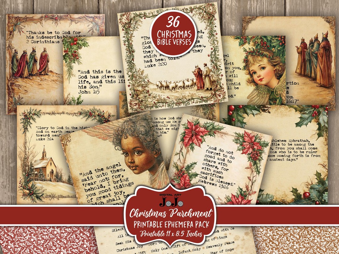 Printable Christmas Bible Verse Cards, Scripture Words for Junk Journal ...