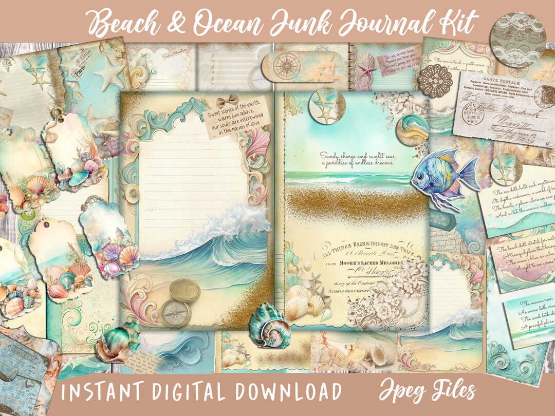 Junk Journal Kit Ocean, Beach Junk Journal Kit, Vintage Junkjournal ...