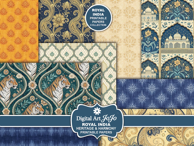 Royal India Printable Paper Pack – Junk Journal Papers, Indigo Blue ...