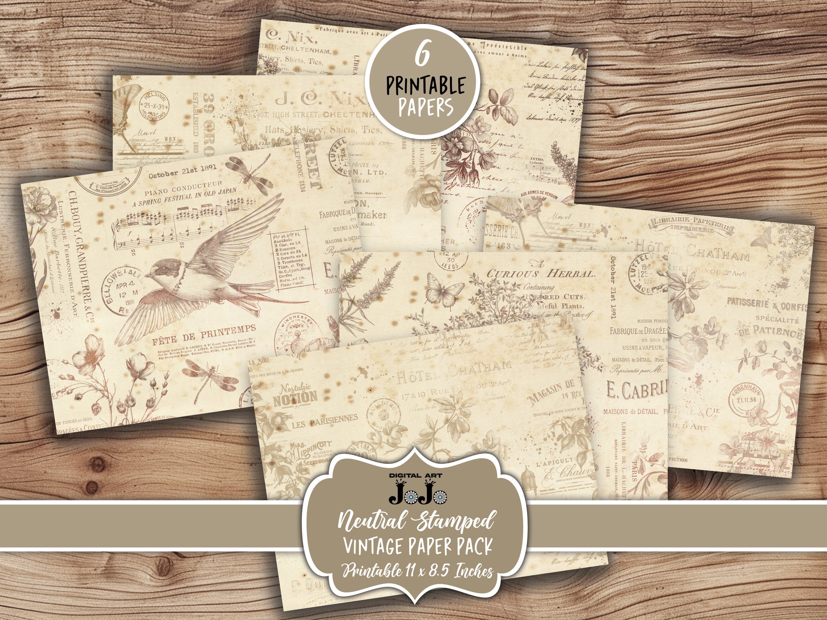 Neutral Junk Journal Papers Kit, Floral Cream Scrapbook Pages Set ...