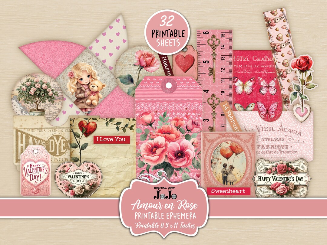 Valentine's Day Scrap Pack, Romance Junk Journal, Love Ephemera Set ...
