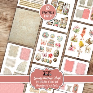Spring Junk Journal Folio Printables, Scrapbook Easter Digital Wallet, Simple Craft Kit, Gift ...
