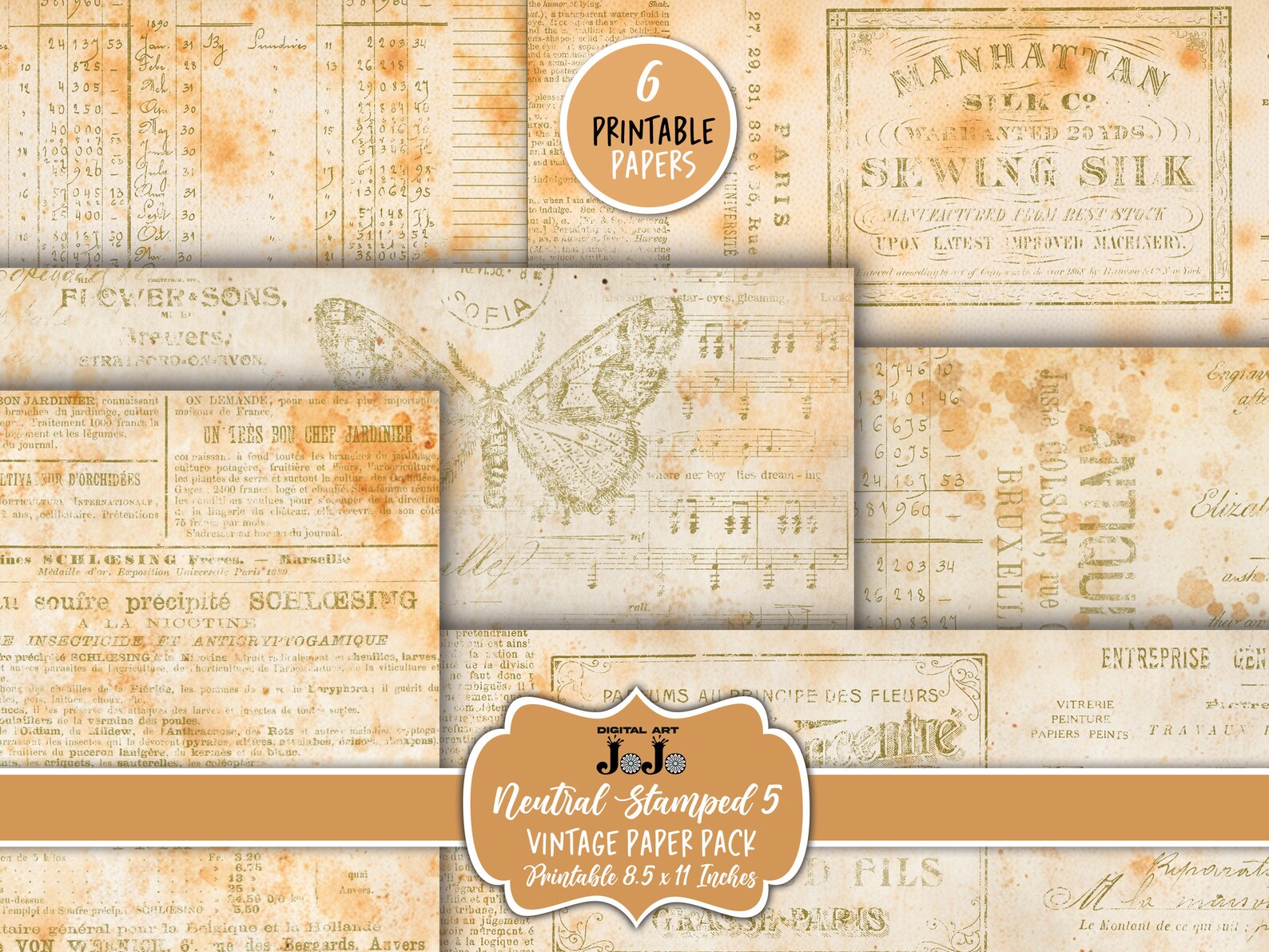 Neutral Junk Journal Papers Kit, Vintage Cream Scrapbook Pages Set ...