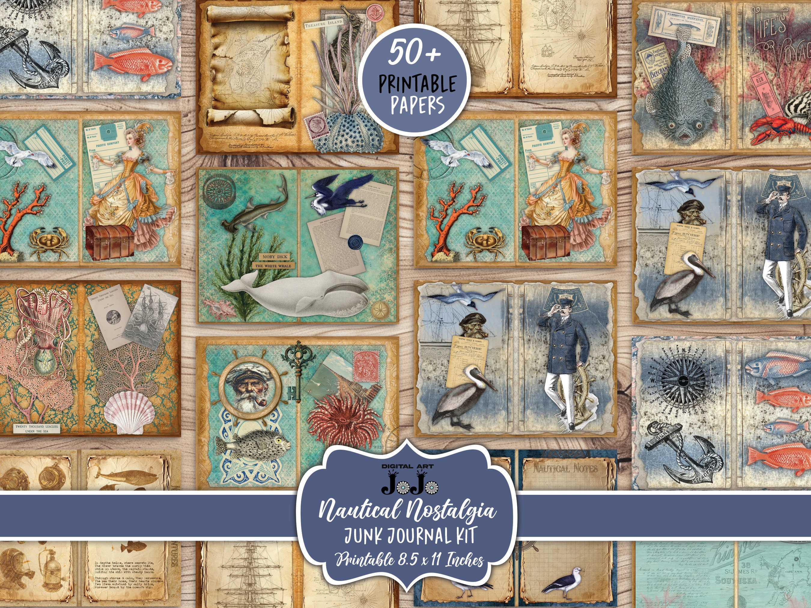 Nautical Junk Journal Kit, Digital Ocean Pages, Printable Ephemera ...