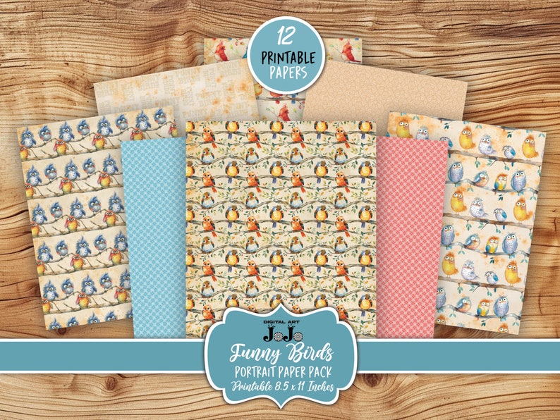 Funny Birds Printable, Junk Journal Papers, Whimsical Scrapbook Sheets ...