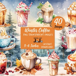 Winter Coffee PNG Bundle, Christmas Coffee Clipart, Commercial Use ...