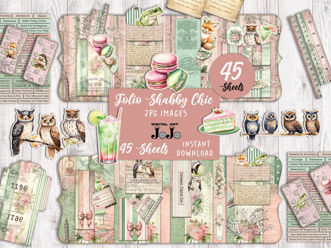 Digital Junk Journal Folio Printable Kit Shabby Chic Papers - Etsy