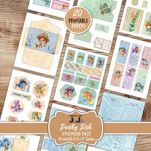 Funky Fish Junk Journal Ephemera Kit, Whimsical Scrapbook Fussy Cuts ...